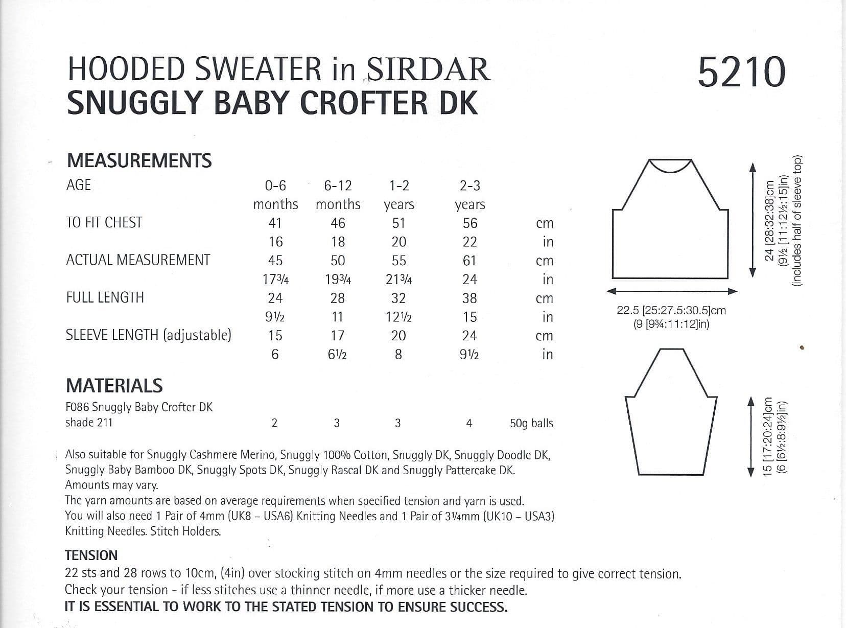 Sirdar Snuggly Baby Crofter DK - 5210 Hooded Sweater Knitting Pattern