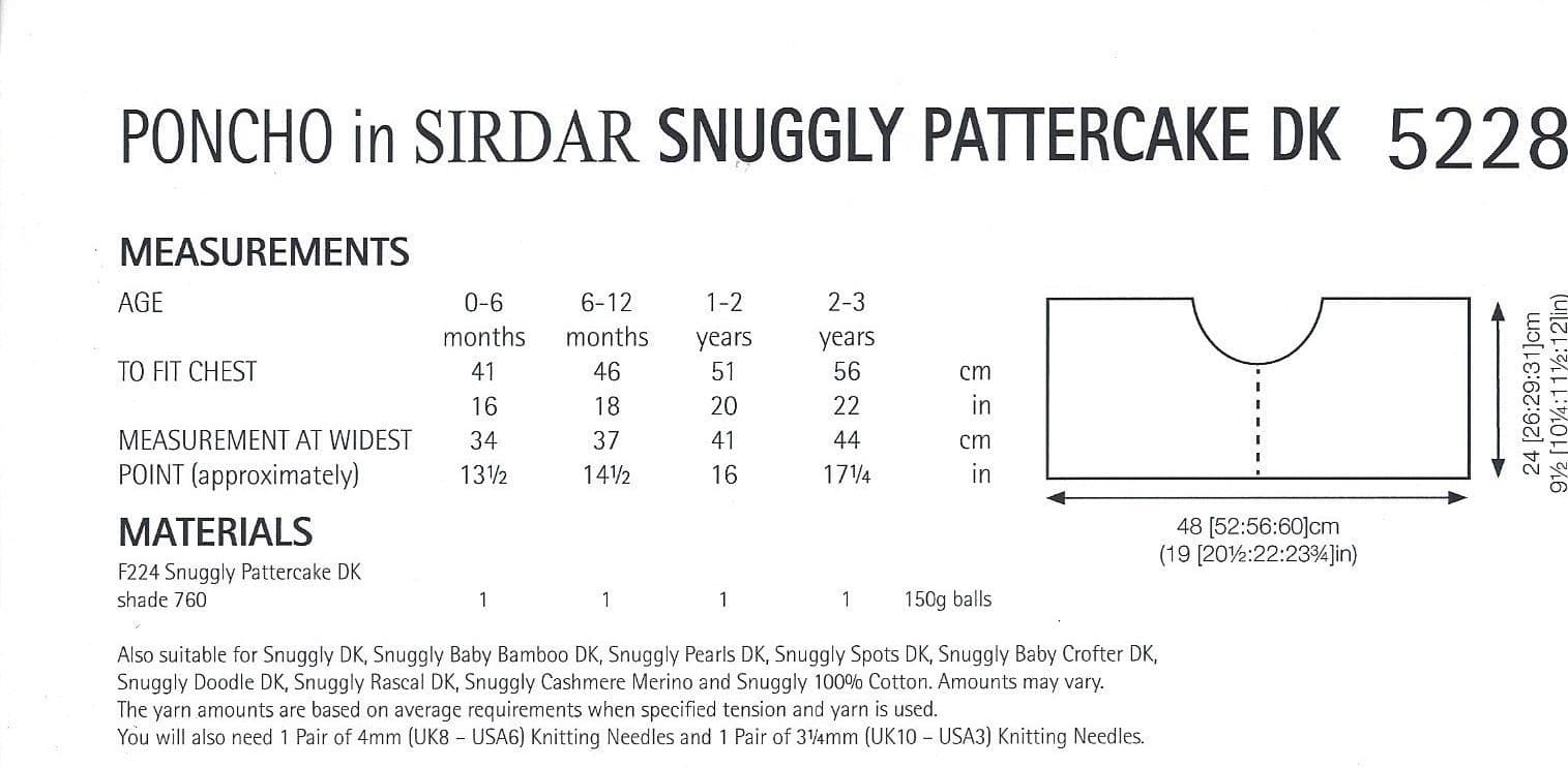 Sirdar Snuggly Pattercake DK Knitting Pattern - 5228 Poncho