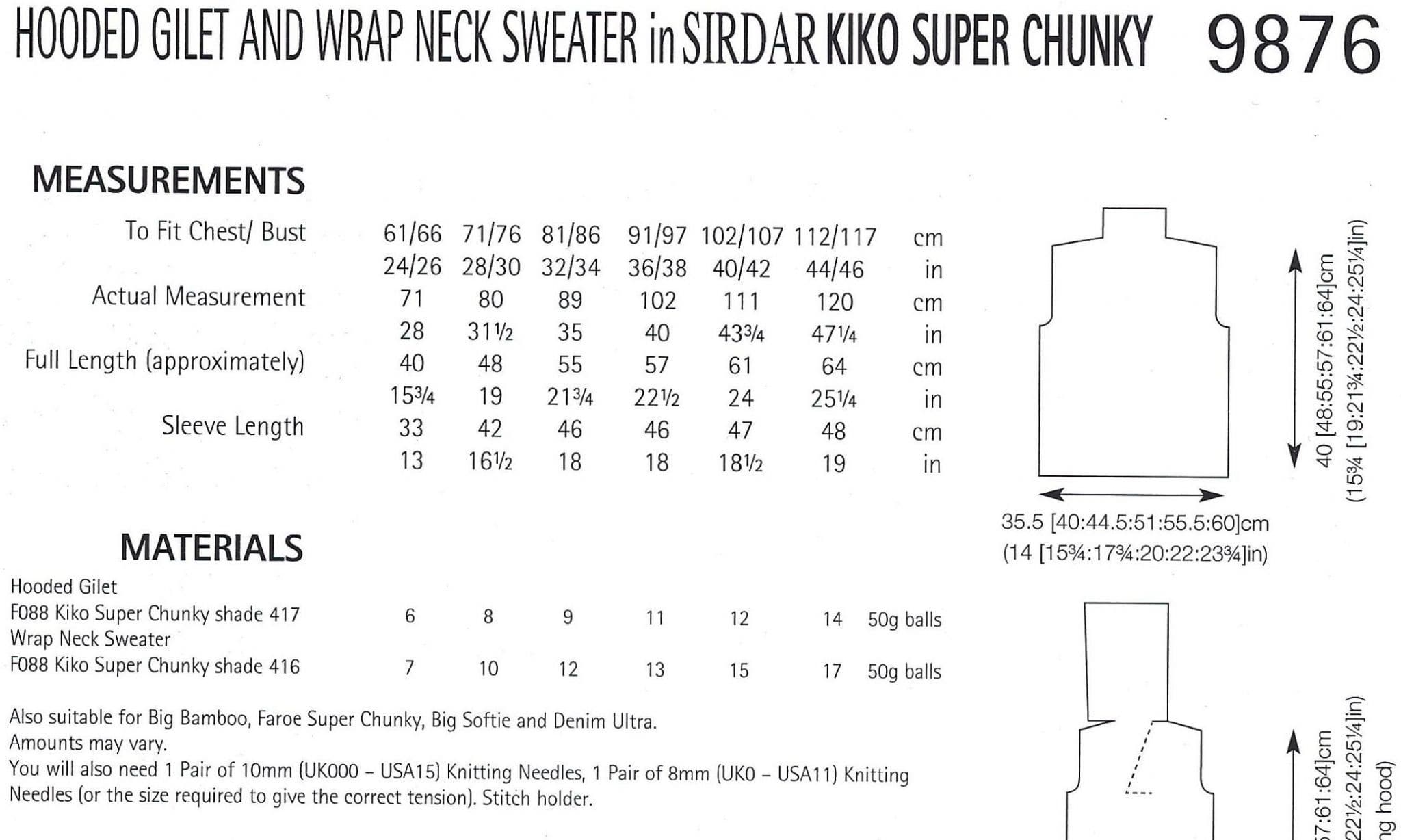 Sirdar Super Chunky Knitting Pattern - 9876 Jumper & Hooded Gillet