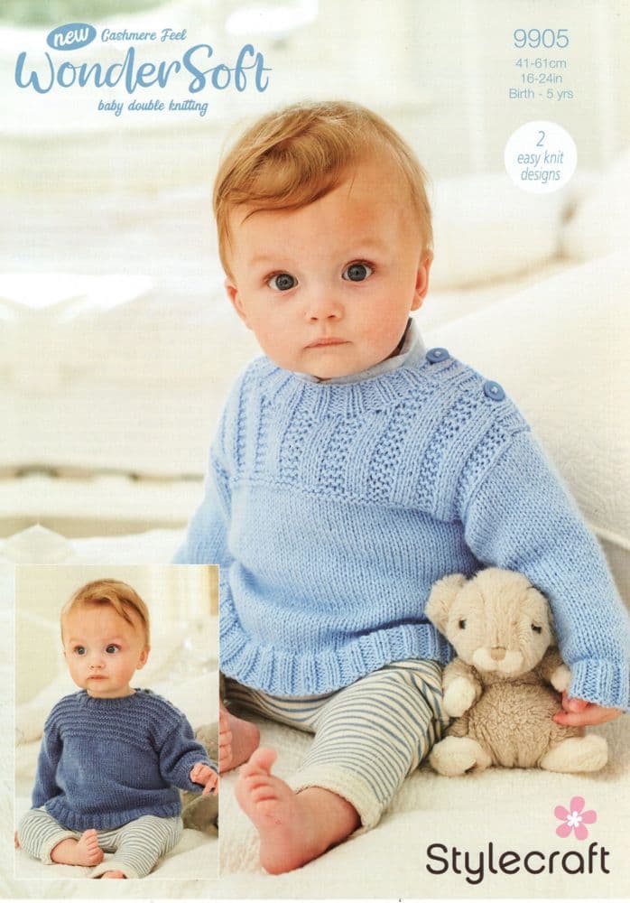 Stylecraft Baby DK Knitting Pattern - 9905 Sweaters 2 Designs
