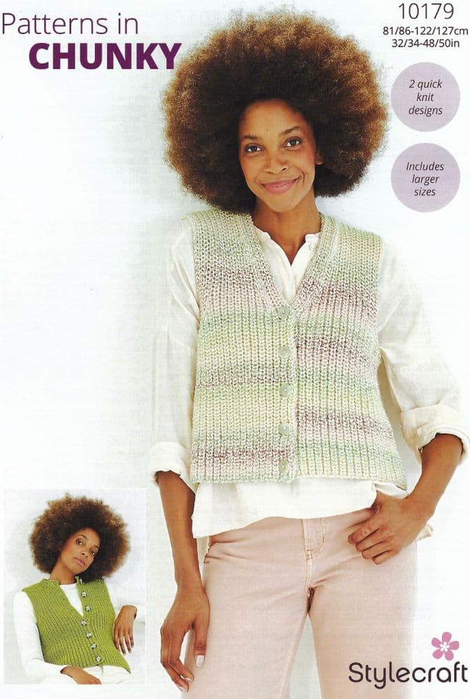 Stylecraft Chunky Knitting Pattern - 10179 Ladies Waistcoats 32/34-48/50ins