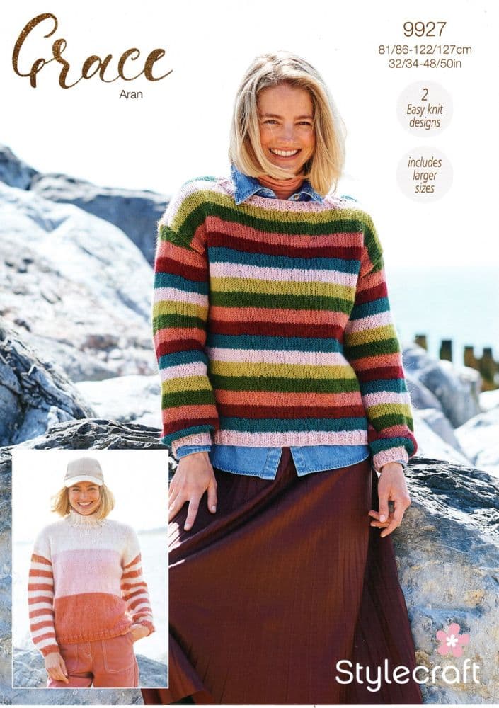 Stylecraft Grace Aran Knitting Pattern - 9927 Ladies Sweaters