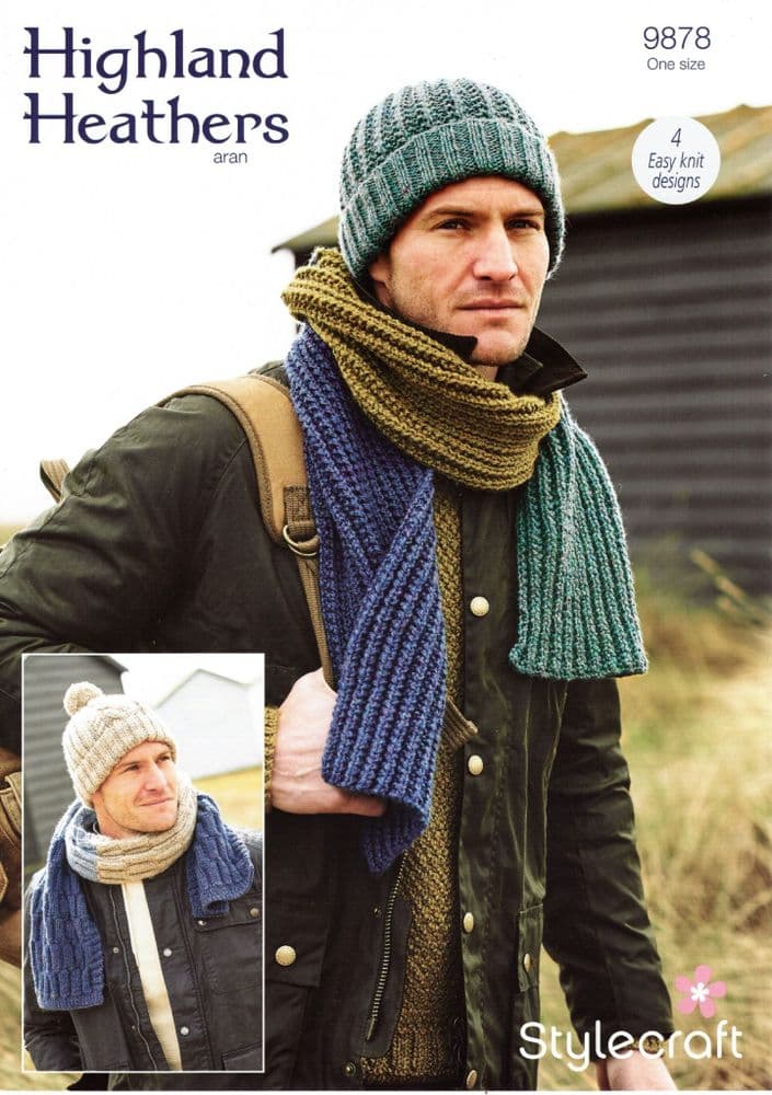 Stylecraft Highland Heathers Aran Knitting Pattern - 9878 Mens Hats ...