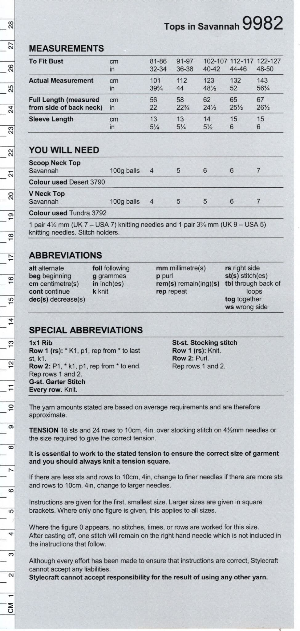 Stylecraft Savannah Aran Knitting Pattern - 9982 Ladies Tops