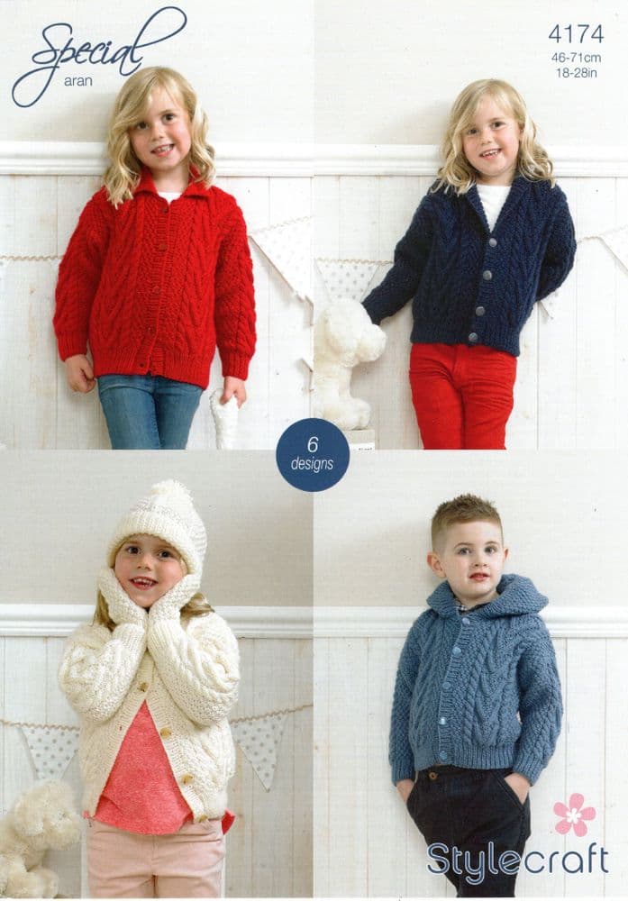 Stylecraft Special Aran Knitting Pattern - 4174 Children s Jackets Hat ...