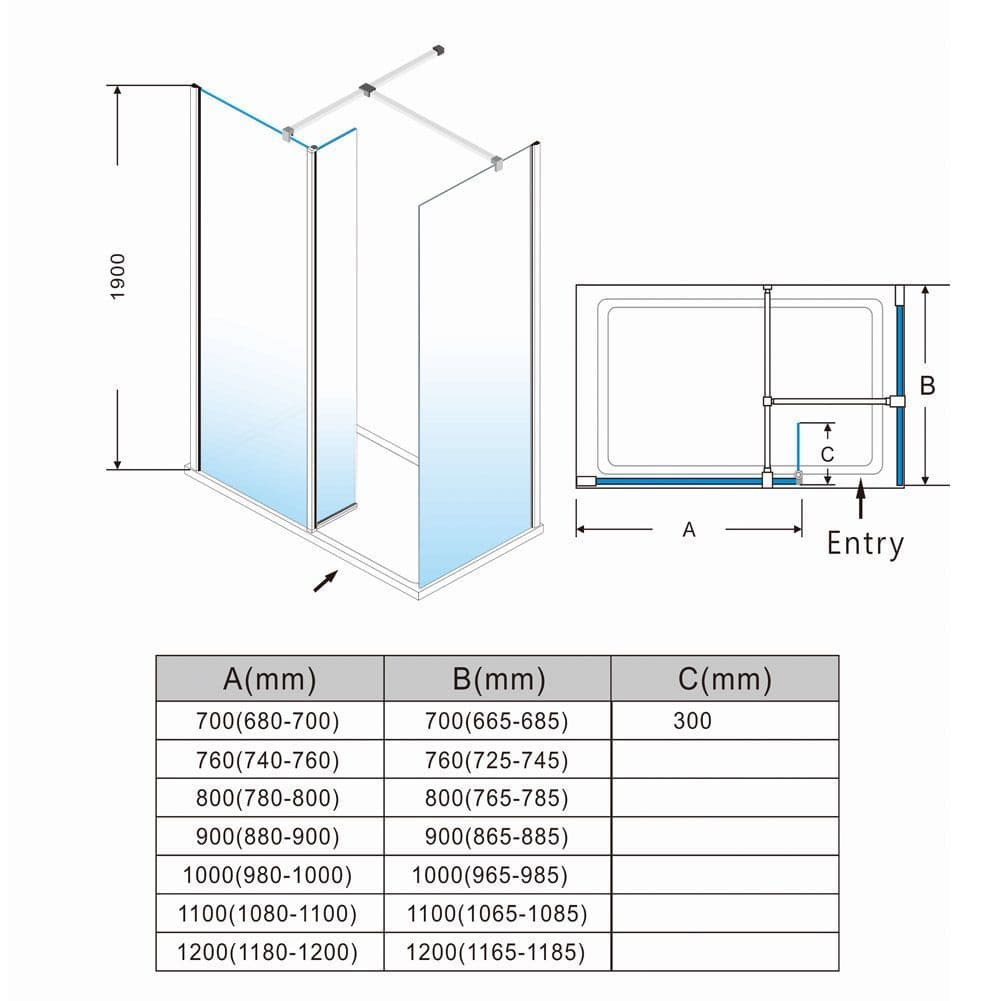 Wet Room Shower Enclosure Walk In Cubicle Screen Return Panel