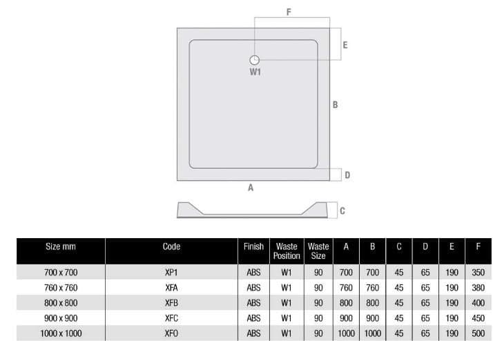 MX Durastone 760mm x 760mm Square Low Profile Tray with Upstands XF3