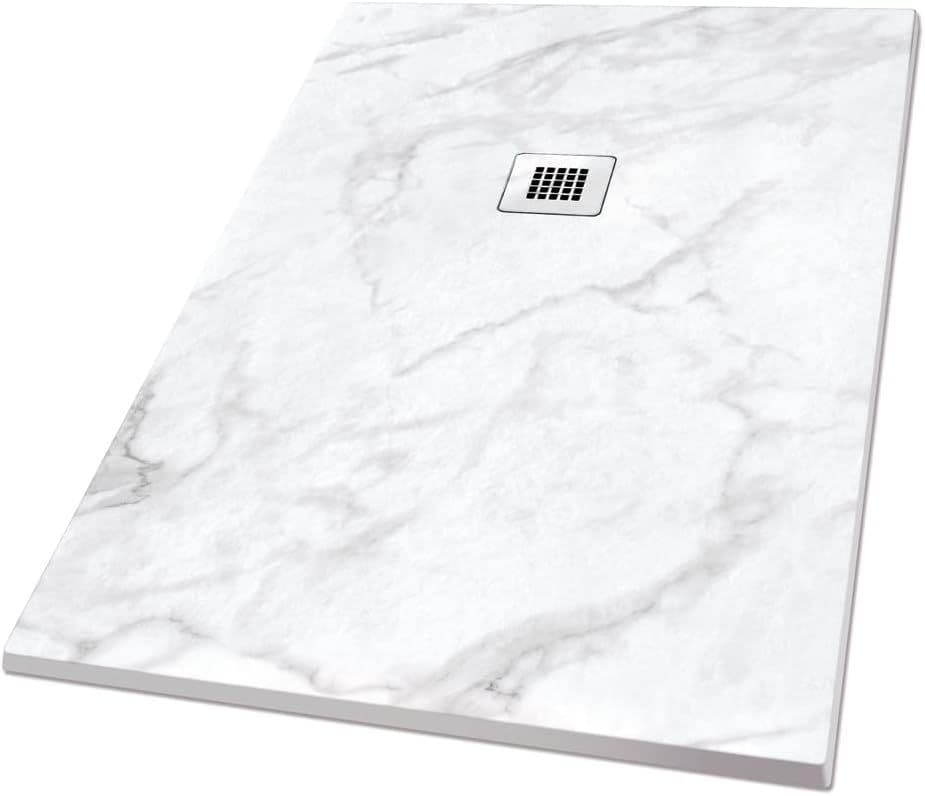 White Marble Effect Shower Tray Anti-Slip Anti-Bacterial Rectangular Various Sizes