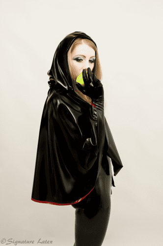 Latex hooded cape