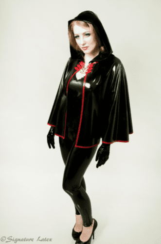 Latex hooded cape