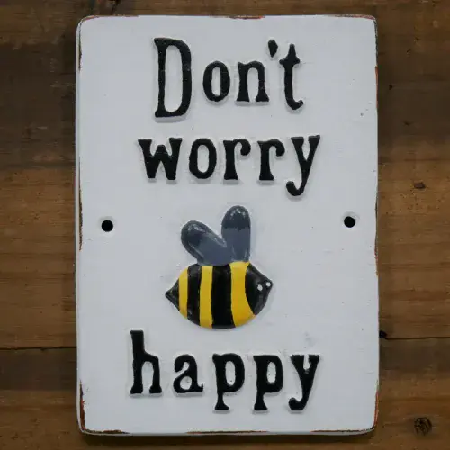 Don’t Worry Bee Happy Cast Metal Plaque – Cheerful Gift Idea