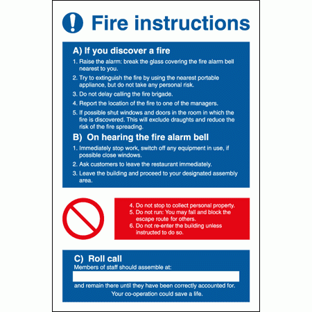 Fire Action Sign - Fire Instructions 5920