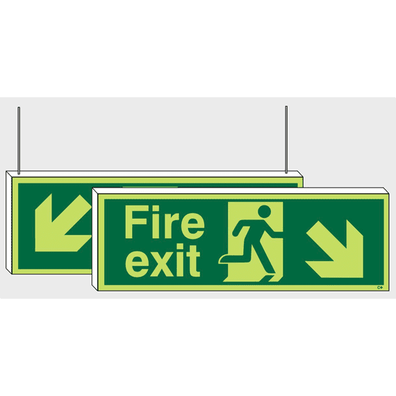 Photoluminescent Fire Exit Sign - BSPPP - Arrow Down and Left/ Right