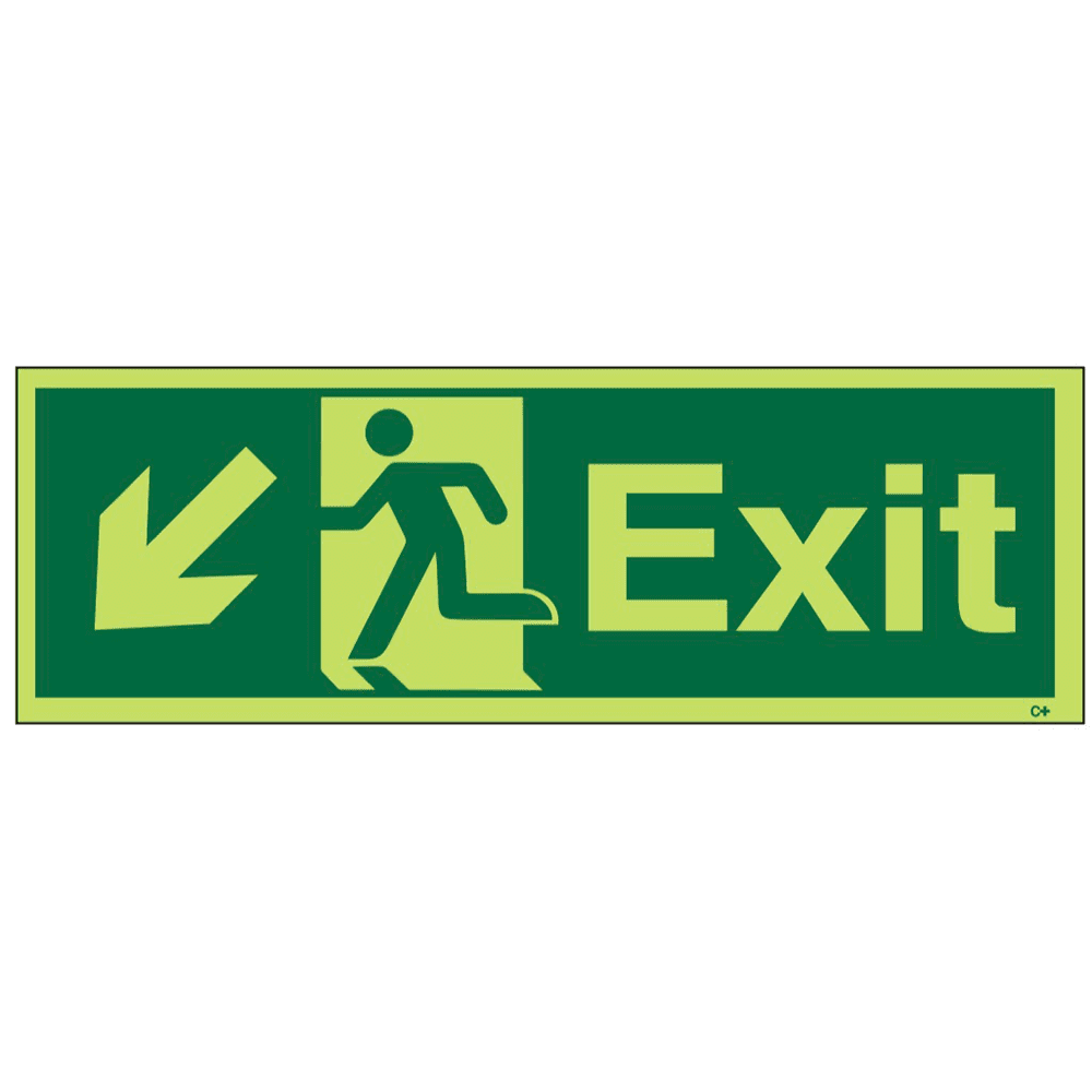 Photoluminescent Fire Exit Sign - CPPP - Exit Arrow Down and Left