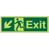 Photoluminescent Fire Exit Sign - CPPP - Exit Arrow Down and Left