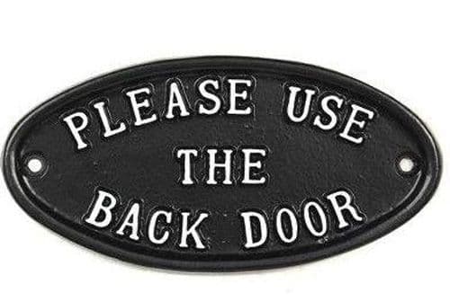 PLEASE USE BACK DOOR OVAL SIGN