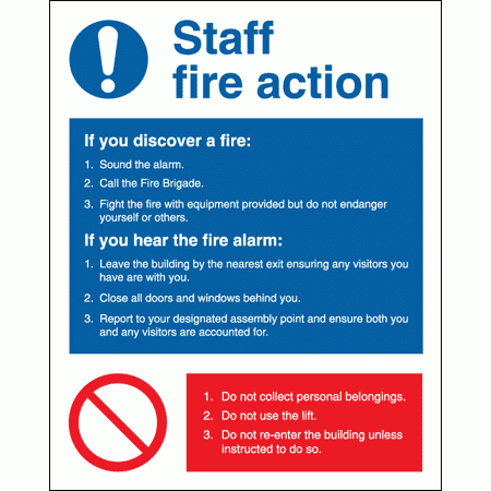 Staff Fire Action Sign - If You Discover A Fire 5894