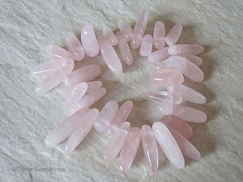 Baby Pink Rose Quartz Random Long Tooth Beads Funky Bracelet | Silver ...
