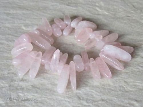 Baby Pink Rose Quartz Random Long Tooth Beads Funky Bracelet | Silver ...