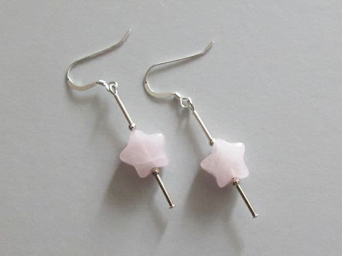 Bespoke Rose Quartz Star Earrings | 40mm Handmade Sterling Silver Jewellery