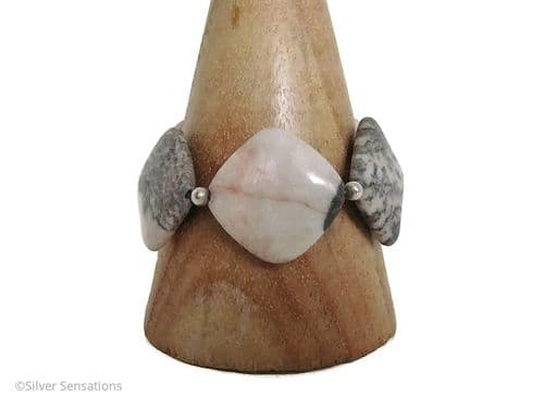 Chunky Pastel Pink & Grey Flamingo Jasper 'Diamonds' & Sterling Silver ...