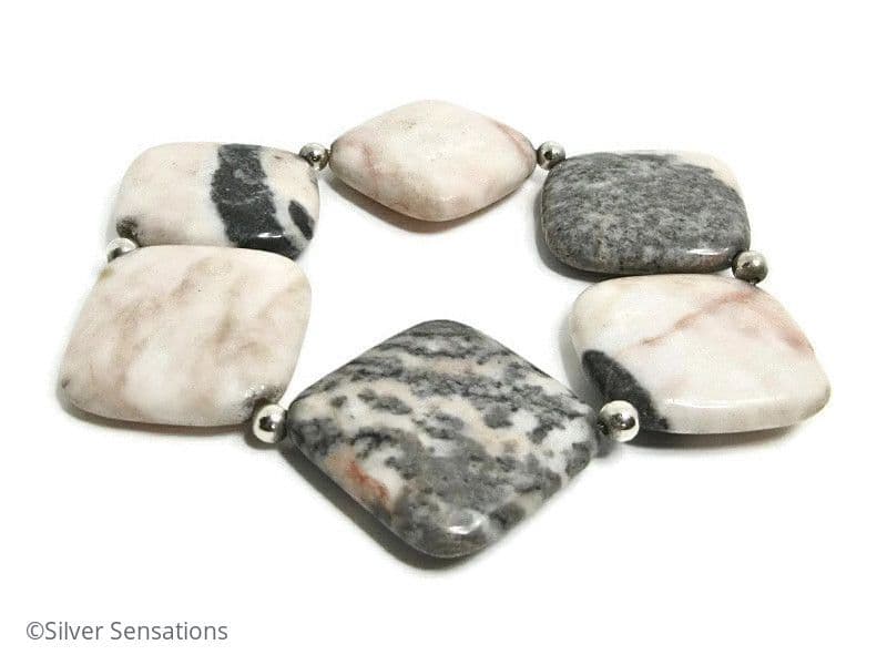 Chunky Pastel Pink & Grey Flamingo Jasper 'Diamonds' & Sterling Silver ...