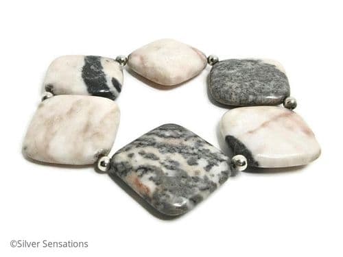 Chunky Pastel Pink & Grey Flamingo Jasper 'Diamonds' & Sterling Silver ...