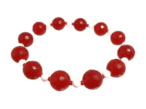Faceted Red Jade & Snow White Jade Beaded Fashion Bracelet | Silver ...