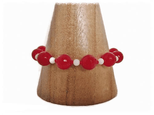 Faceted Red Jade & Snow White Jade Beaded Fashion Bracelet | Silver ...