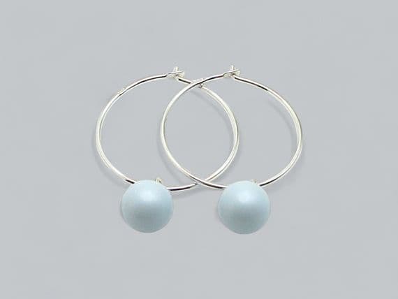 Pastel Powder Blue Pearl Drops Hoop Earrings - June Birthstone ...