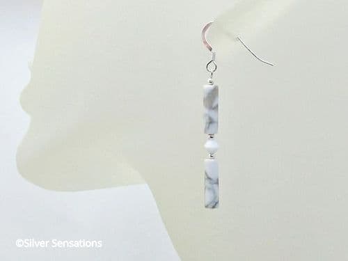 Dainty White & Pastel Grey Howlite Earrings With Sterling Silver Tubes ...