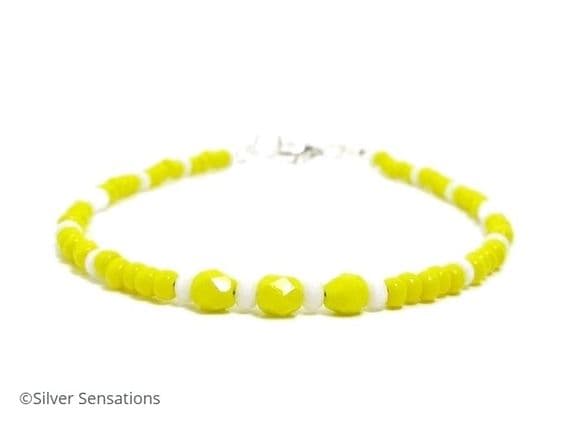 Yellow & White Seed Bead Friendship Fashion Bracelet | Silver Sensations