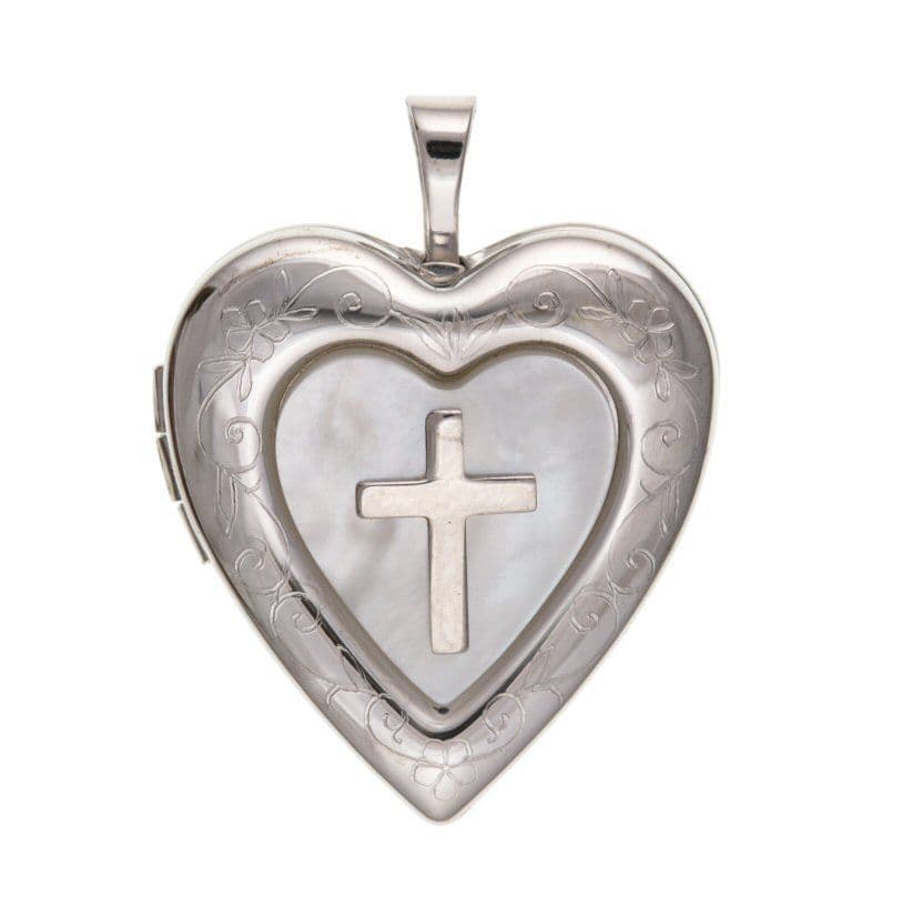 Silver Cross Locket with Mother Of Pearl.