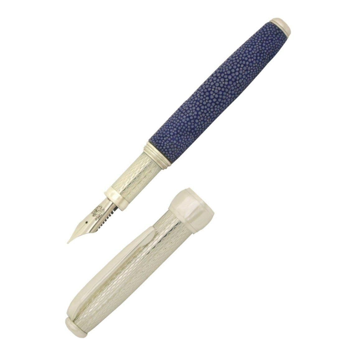 Silver Fountain Pen - Via Roma Blue | Engraved Pens | Silver Pen