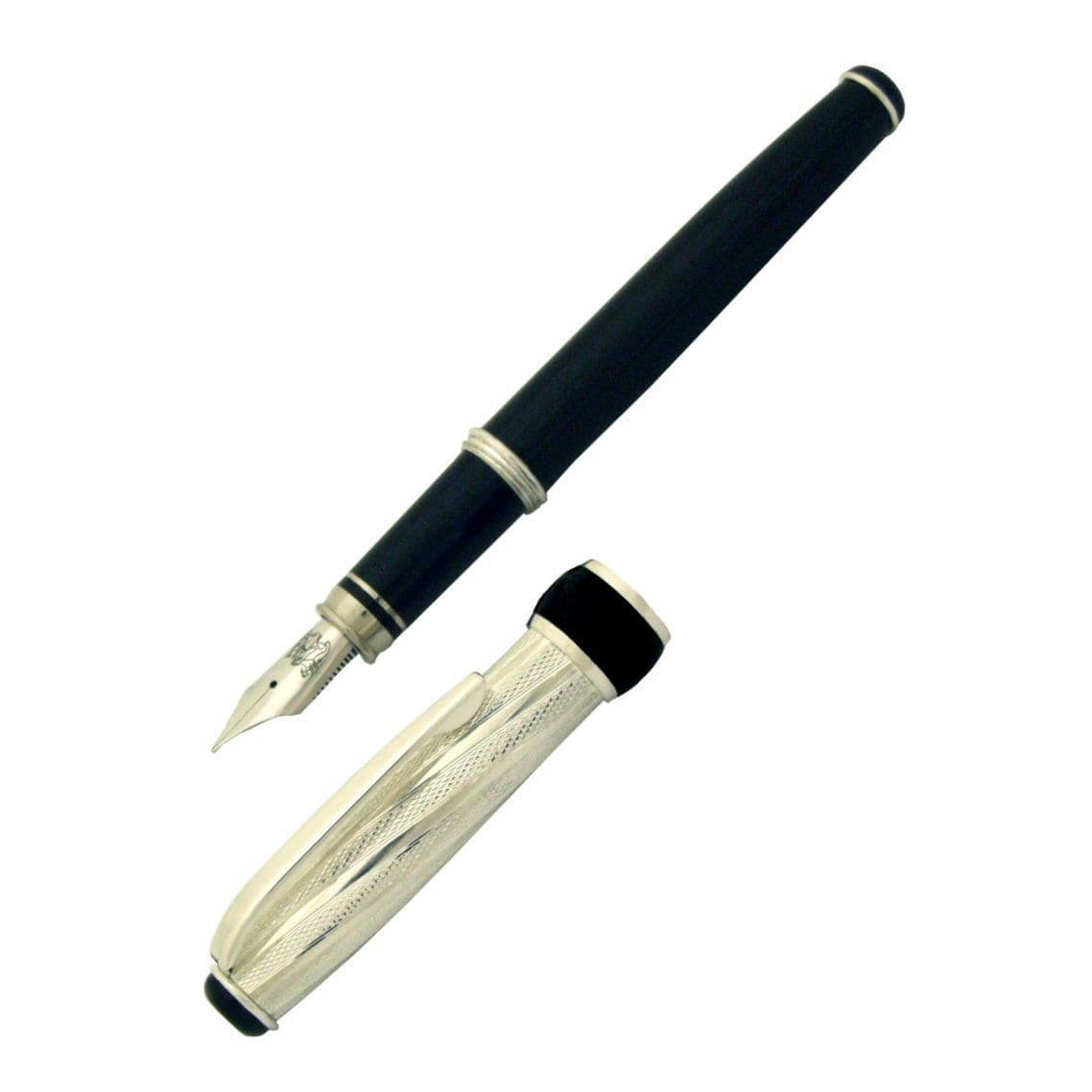 Sterling Silver Fountain Pen - Via Roma Twist Design and Black Lacquer ...