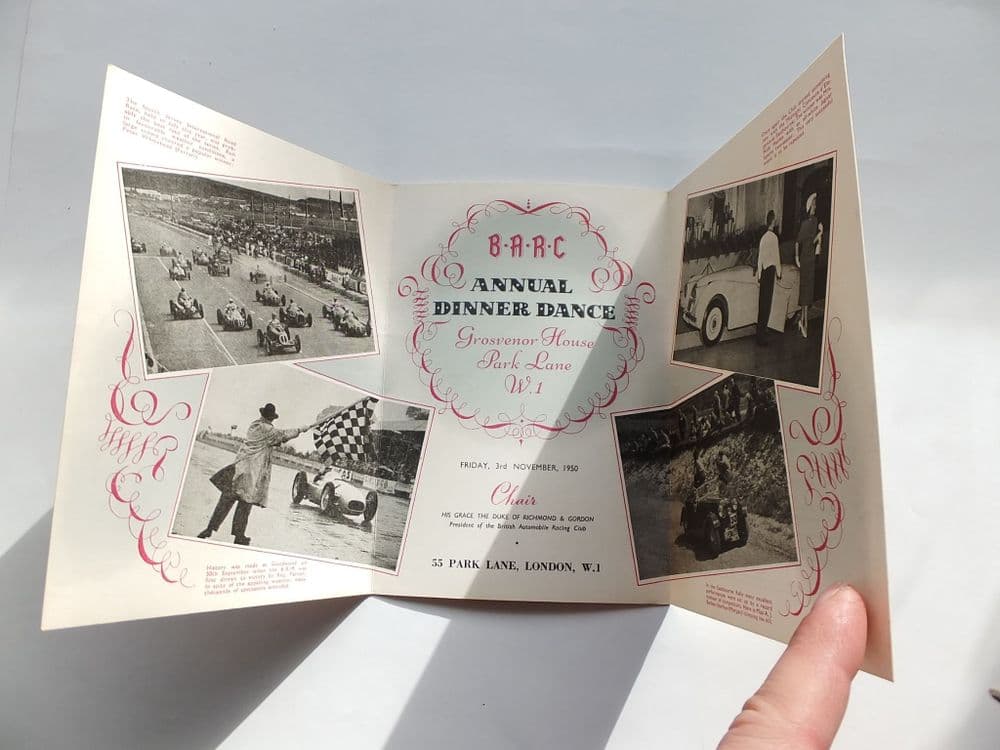BARC British Automobile Racing Club 1950 Dinner Dance Menu illustrated BRM