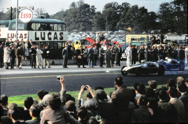 Cooper Climax of Brabham & Moss Oulton Park Gold Cup F1 1959 colour photo