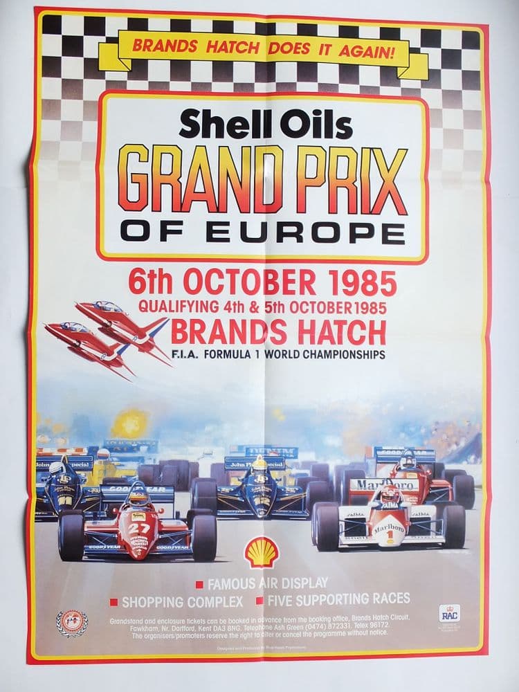 EUROPEAN GP F1 1985 BRANDS HATCH original Poster 28 x 19"