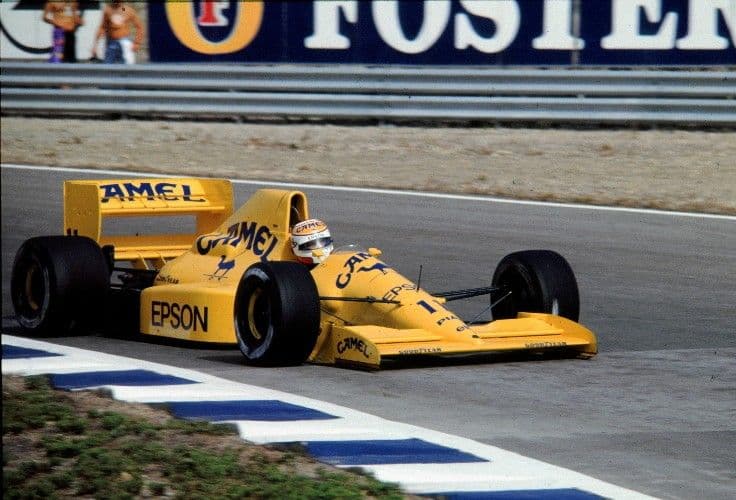 Lotus 101 Judd Nelson Piquet action Spain GP 1989