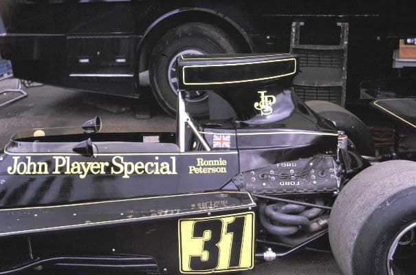 Lotus 76 JPS Peterson s car close up in paddock 1974
