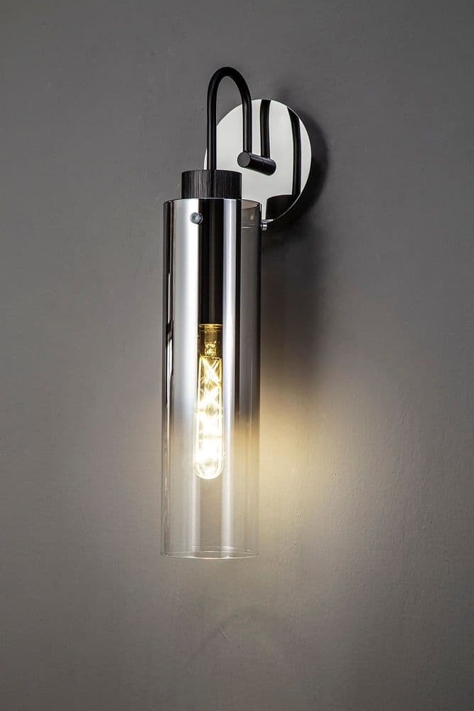 Boreray Slim Wall Light in Black/Polished Chrome with a Faded Smoked ...