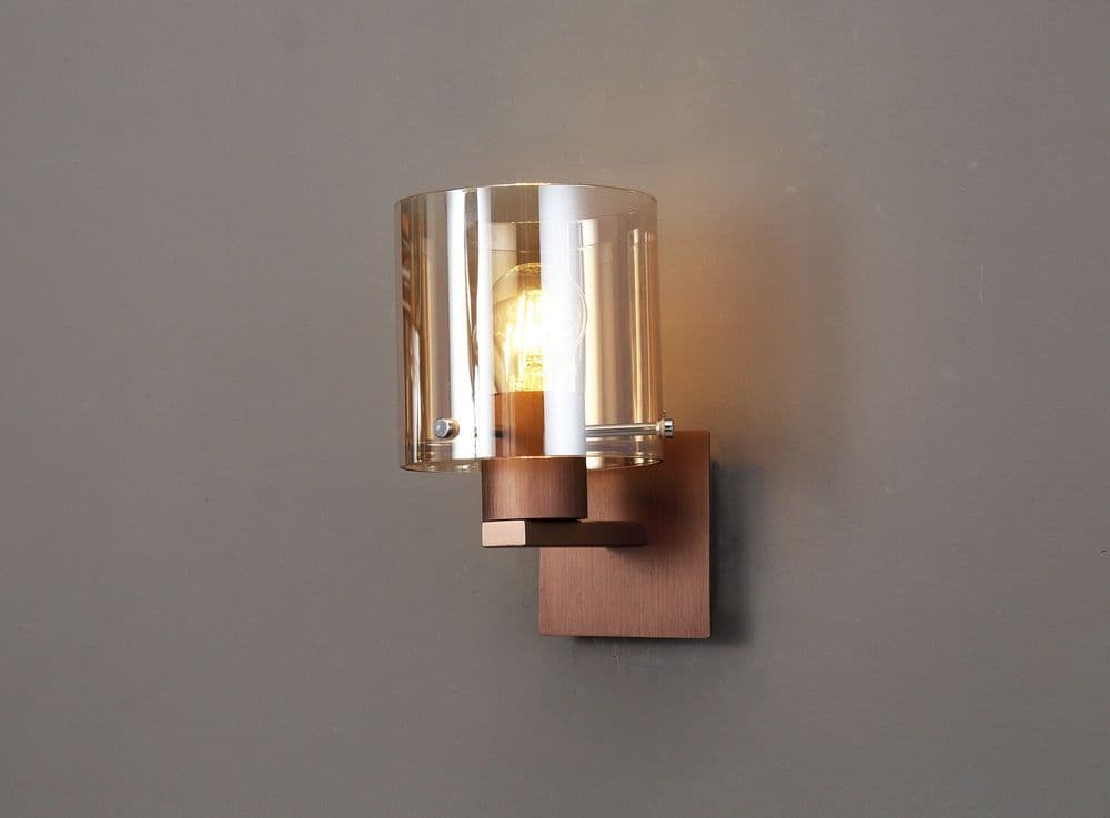 Boreray Wall Light in a Mocha Finish with a Faded Amber Glass Shade ...