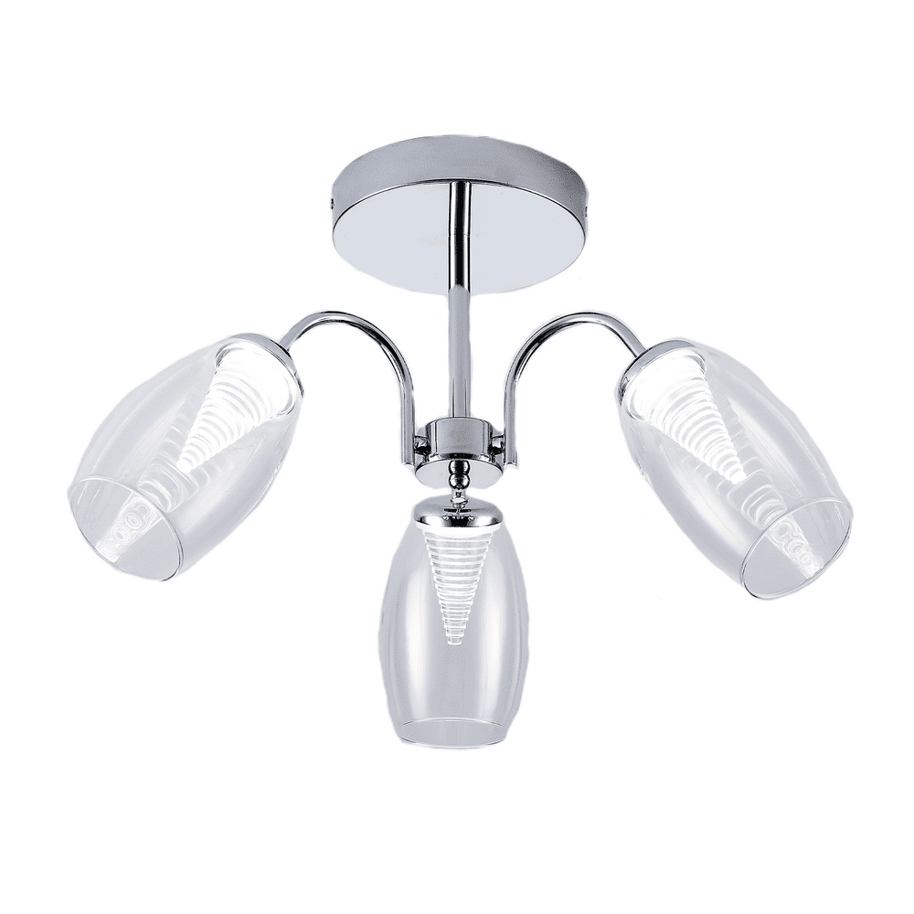 Cottam LED 3 Light Fitting in Polished Chrome with Clear Glass and Cone ...