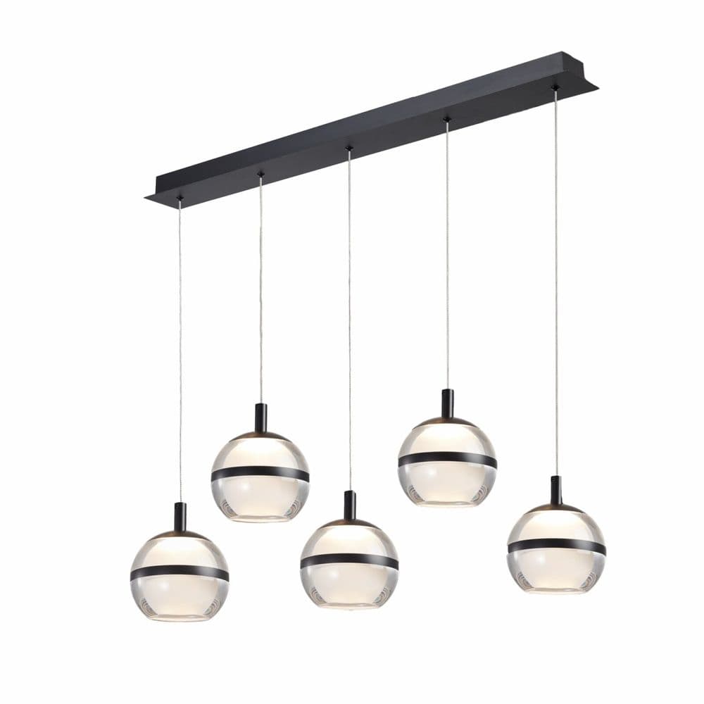 Elton LED 5 Light Bar Pendant in a Matt Black Finish with Opal and ...
