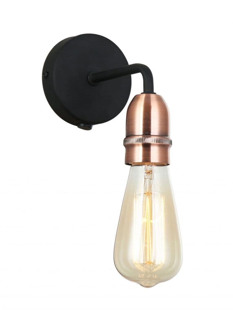 Flintham Down Facing Wall Light in a Matt Black Finish with Copper ...