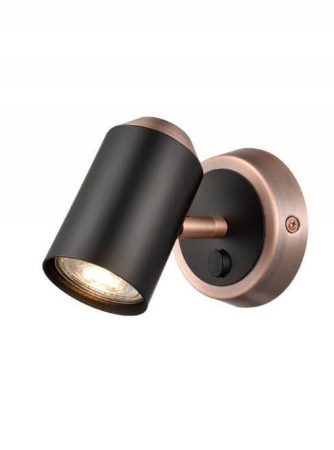 Heywood Single Spot Light in Matt Black and Brushed Copper Switched