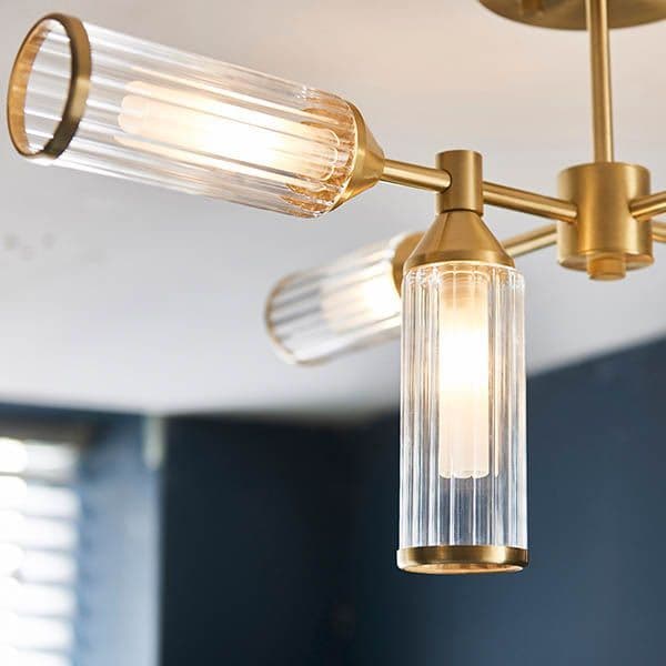 Limoges 6 Light Ceiling Fitting in a Satin Brass Finish with Clear and ...