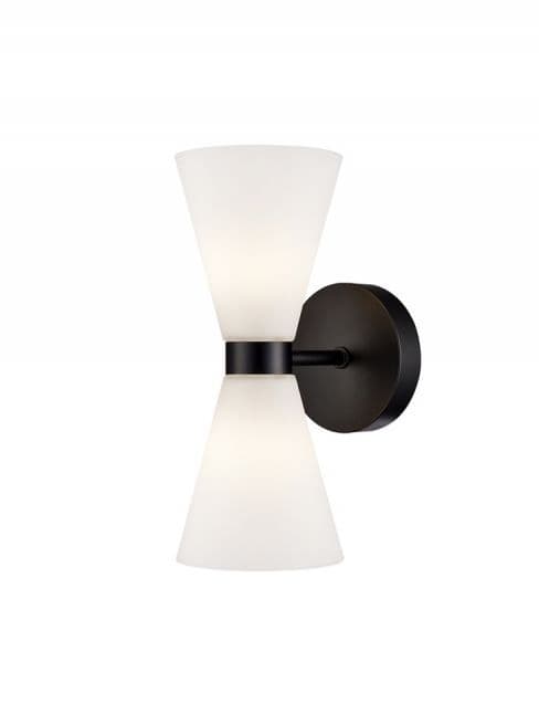 Oldbury Bathroom Double Wall Light in Matt Black with Opal Glass IP44 Rated