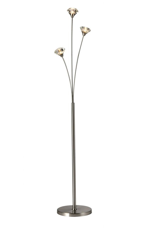 Radford 3 Light Floor Lamp in a Satin Chrome Finish with Clear Glass Shades
