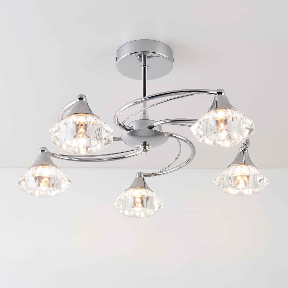 Radford 5 Light Fitting in a Polished Chrome Finish with Clear Glass Shades